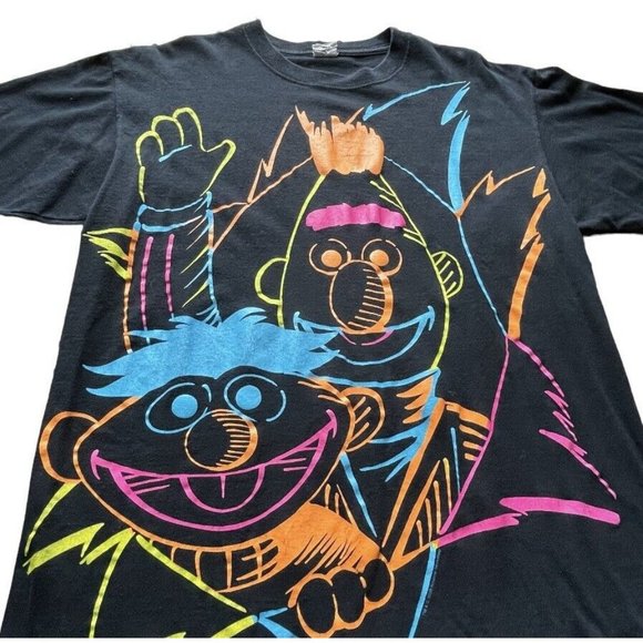 Anvil | Shirts | Bert And Ernie Fluorescent Neon Blk 208 Tshirt Mens ...